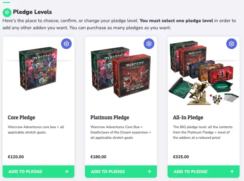 Pledge Manager now available! | Warcrow Adventures